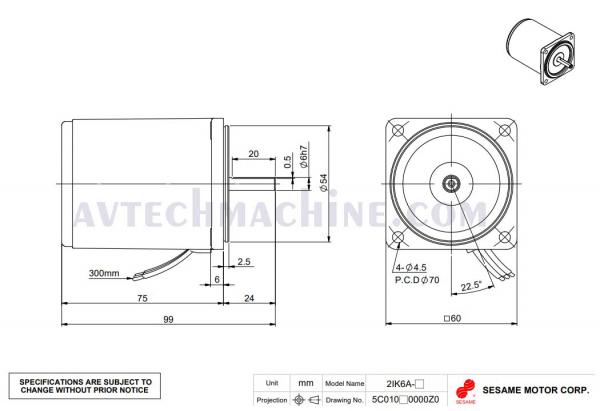 2IK6A-CPTS Sesame Induction Motor With Thermo Switch Terminal Box 220V