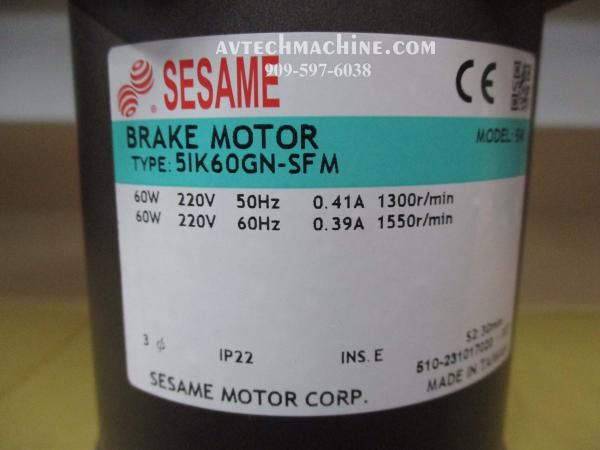 5IK60GN-SFM Sesame Induction Motor With Magnetic Brake & Fan 3P 220V