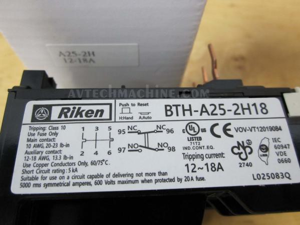 BTH-A25-2H18 Riken Thermal Overload 12 - 18 Amp