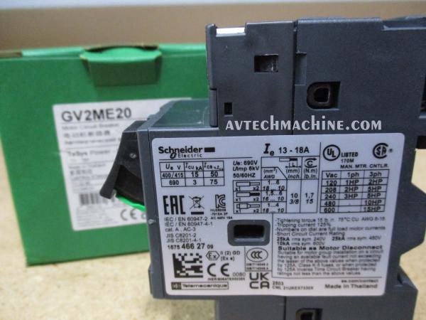 GV2ME20 Schneider Start Stop Thermal Breaker 13 - 18A