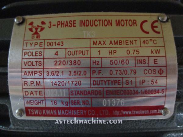 TK-3-1HP-220/380V Tswu Kwan Industrial Electric Motor 1HP 3 Phase 220/380V