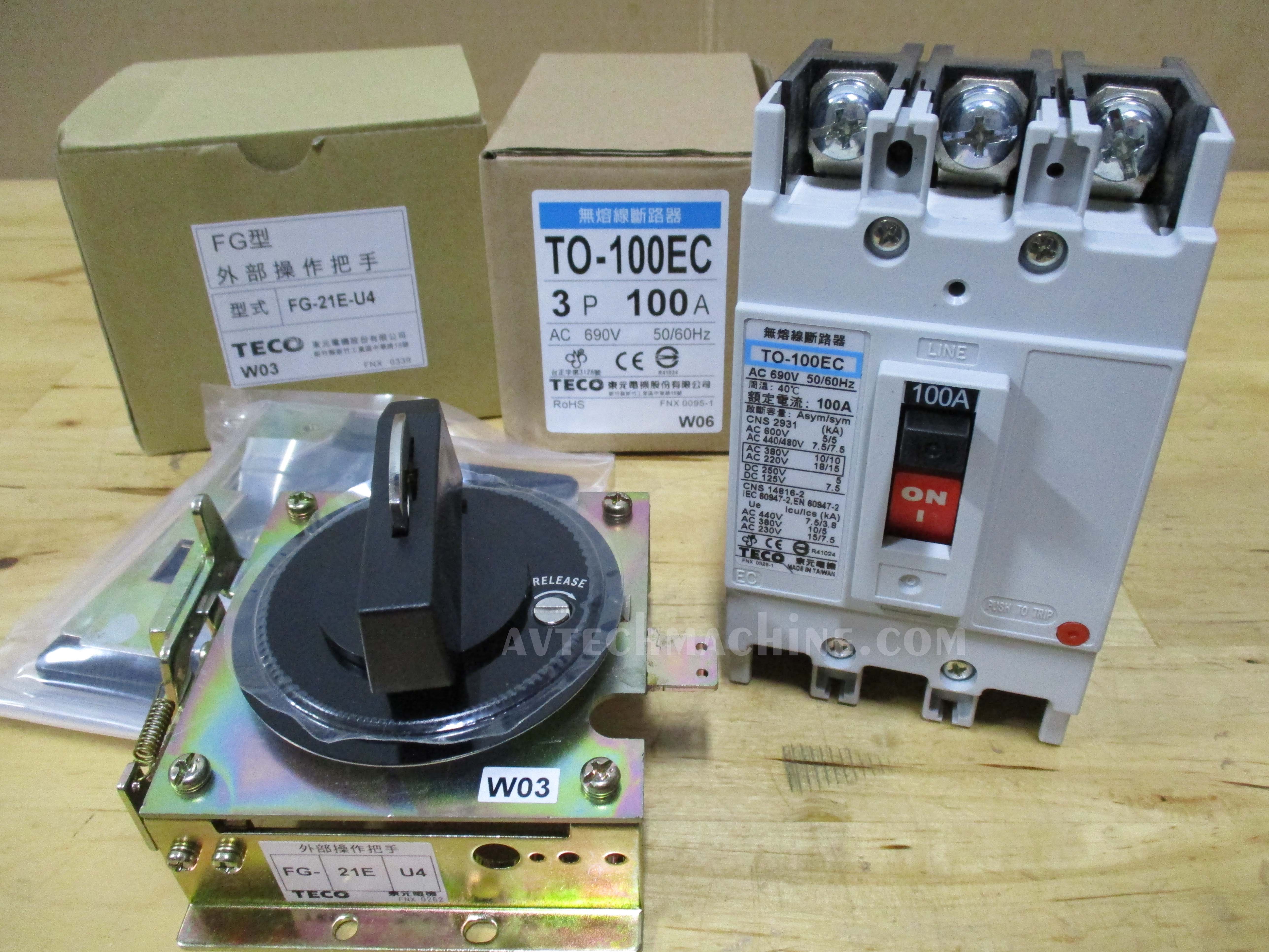 TO-100EC-3P100N FG-21E-U4 Teco Breaker 100A With Rotary Handle