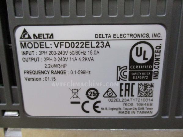 VFD022EL23A Delta Inverter AC Variable Frequency Drive VFD-EL 3HP 3PH 240V